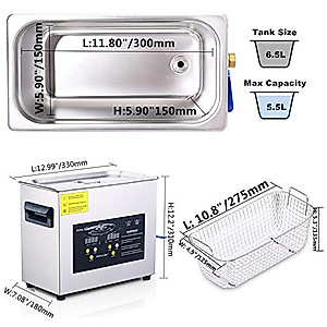 Rio & Dio 6.5L Ultrasonic Cleaner with Digital Timer&Heater Professional 180W Ultrasonic Cleaner for Watch Glasses Tools Instruments Industrial Parts Cleaning