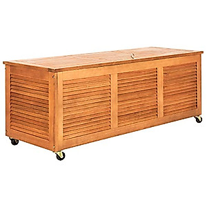 Safavieh PAT7038A Outdoor Collection Elina Teak 47.2" Cushion Deck Box, Natural