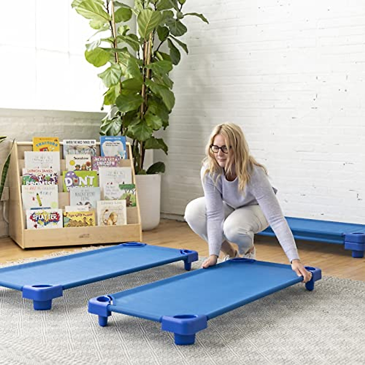 ECR4Kids Stackable Kiddie Cot, Standard Size, Classroom Furniture, Blue, 5-Pack