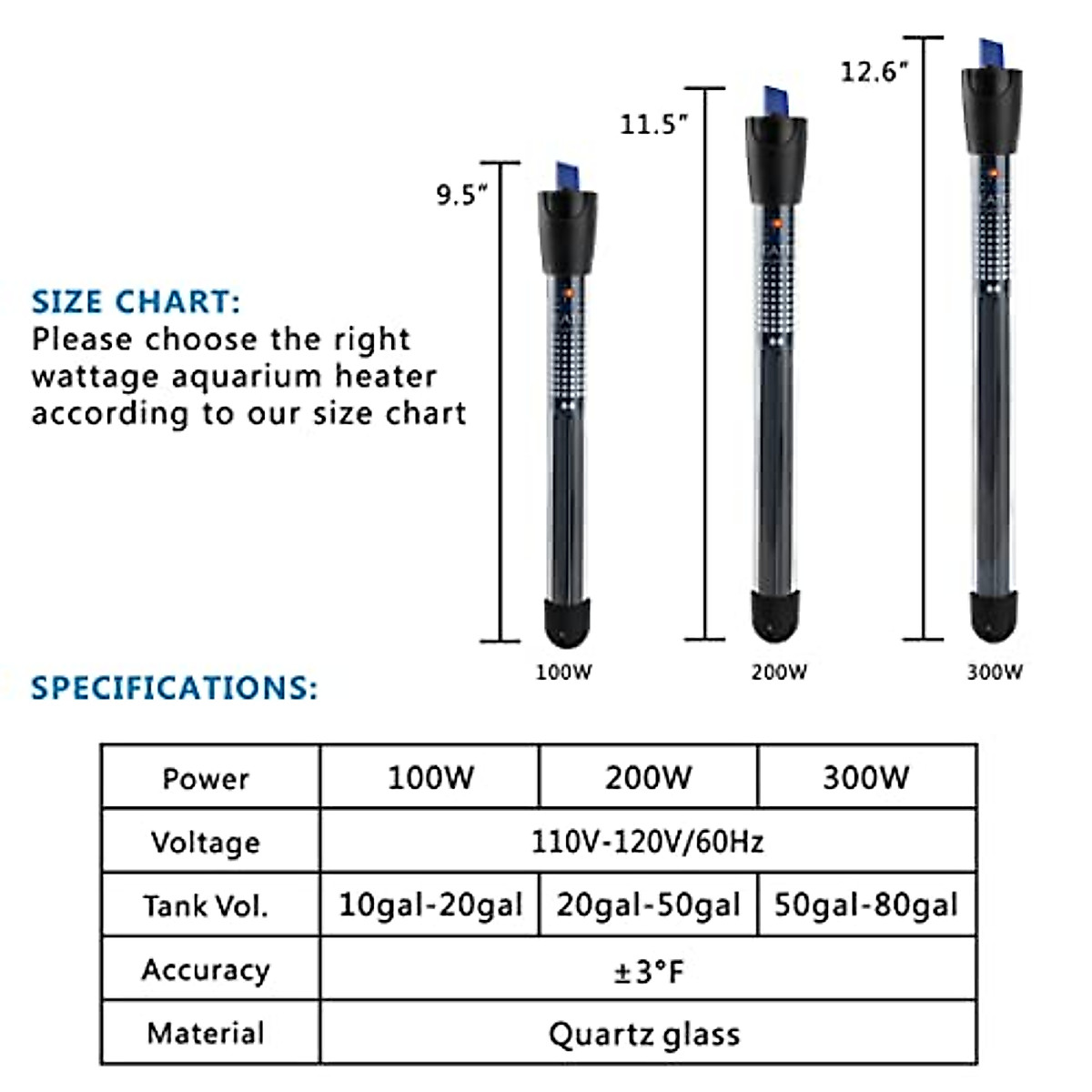 DOMICA 300W Submersible Aquarium Heater, Adjustable Fish Tank Heater, with Suction Cups and Free Thermometer Suitable for Marine Saltwater and Freshwater