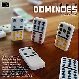 Front Porch Classics, Double 15 Color Dot Dominoes Set On-The-Go Travel Storage Tin, 2 to 12 Players Ages 8 to 99