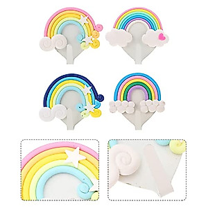 Zerodeko 4Pcs Decorative Wall Mounted Hooks Cartoon Rainbow Wall Hanger Key Holder Coat Rack for Hanging Scarves Bags Purses Hats Towels Children Room Living Room Organizer