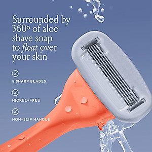 Billie Razors for Women Shave Kit – Women’s Razor + 4 x 5-Blade Razor Refills + Magnetic Holder – Malibu