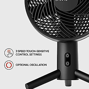 Sharper Image SPIN 10 Oscillating Desktop Fan with 3 Speeds, Small, Black