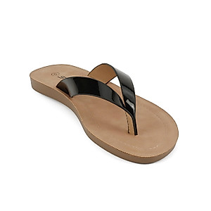 Soda Shoes Women Flip Flops Basic Plain Slippers Thongs Sandals Strap Casual Beach ELLA-S Black Patent 7