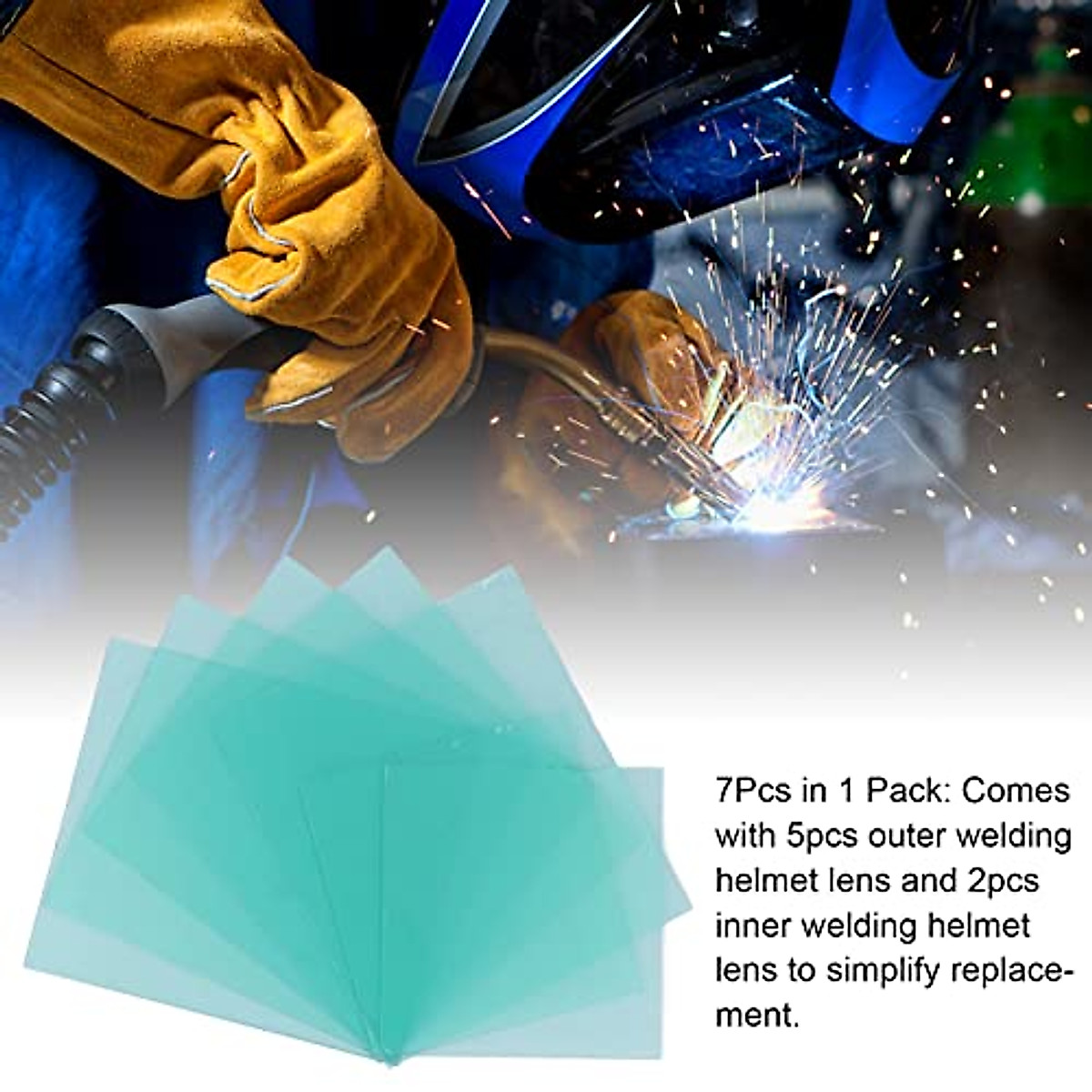 Welding Helmet Transparent Protective Plate Spare Lens Set with 5PCS Outer Welding Helmet Lens and 2PCS Inner Welding Helmet Lens,Compression Resistance PC Welding Replacement Lens for Welder