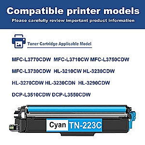 1 Pack Cyan TN223C TN-223C Toner Cartridge Compatible TN-223 Replacement for Brother MFC-L3770CDW L3710CW HL-3210CW 3230CDW 3270CDW 3230CDN DCP-L3510CDW Printers.