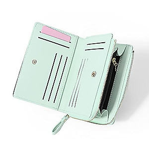 JIUFENG Women Zipper Wallet RFID Blocking Multi Purpose Coin Pouches Credit Card Holder Short Purses (Light Green)
