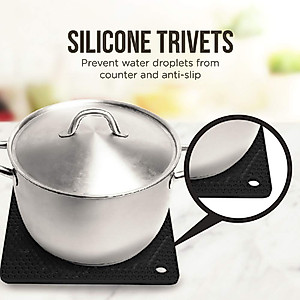 KITCHENATICS Trivets for Hot Dishes, Silicone Trivets for Hot Pots & Pans, Hot Pads for Kitchen, Pot Holders for Kitchen Heat Resistant Mats for Countertop, Silicone Trivet Mat Hot Plates, Black 4Pcs