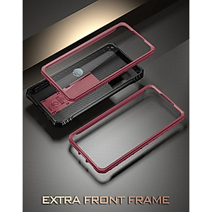 Poetic Revolution Case for Samsung Galaxy S22 5G 6.1 inch, Built-in Screen Protector Work with Fingerprint ID, Full Body Rugged Shockproof Protective Cover Case with Kickstand, Maroon Red