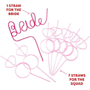 xo, Fetti Bachelorette Party XL Pink Bride + Diamond Ring Straw Set - 8 Pieces | Bridal Shower + Party Decorations | Bride to Be Gift