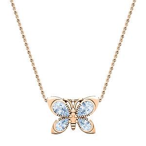 Dazzlingrock Collection Pear Aquamarine Women Butterfly Pendant with 18 inch Gold Chain in 10K Rose Gold