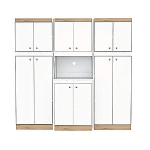 Inval Galley 3-Piece Kitchen Storage System, White and Vienes Oak