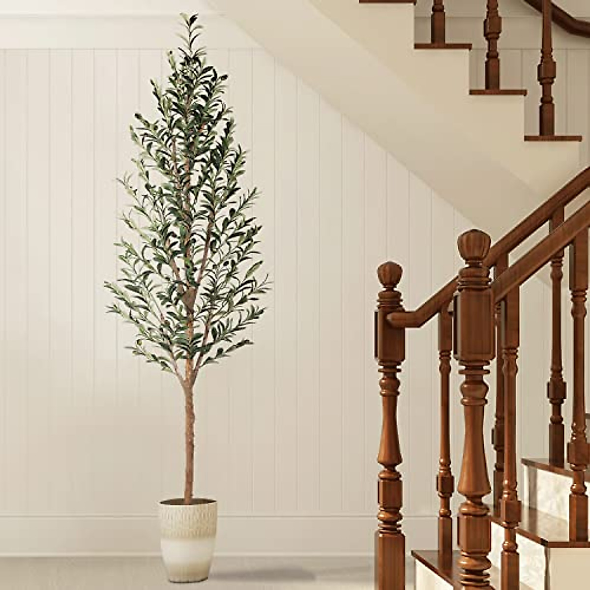OXLLXO 7ft Artificial Olive Tree (82in) Tall Fake Potted Olive Silk Tree with Planter Large Faux Olive Branches and Fruits Artificial Tree for Office Living Room Home Floor Decor (Indoor/Outdoor)