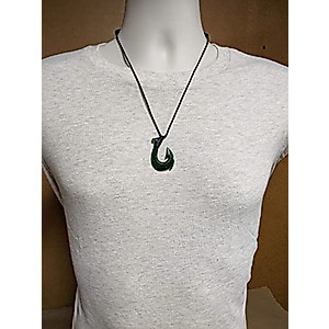 Earthbound Pacific Greenstone Jade Stylized Hawaiian Fish Hook Necklace, Green (QZFH141b)