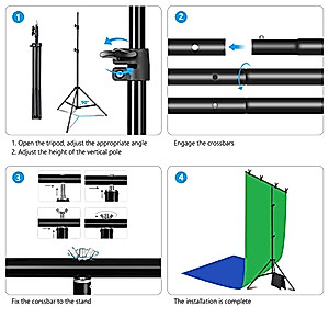 MSKIRA Blue Green Screen Backdrop with Stand Kit, 6.5 X 6.5Ft T-Shaped Adjustable Photo Backdrop Stand 2-in-1 Reversible Blue Greenscreen Background, 4 Clamps, Sandbag