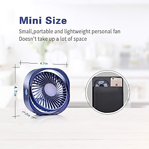 3 Speed USB Mini Desk Fan, Portable Table Fan with Strong Wind Quiet 360°Rotatable Personal Small USB Powered Desktop Fan for Home Office Dorm(blue)