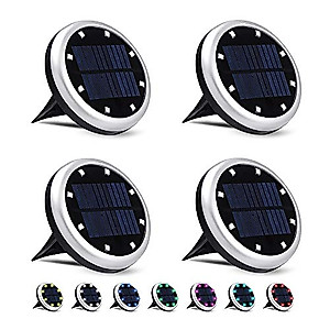Solar Ground Lights Multi-Colored, Solar Disk Lights Waterproof Outdoor with 8 LED for Outdoor Path Way Yard Walkway Garden Decoration ((Multi-Colored, 4P