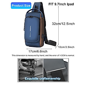 Geanbun Anti-Theft Sling Bag USB Shoulder Bag Crossbody Backpack Waterproof Chest Daypack Lightweight(Blue)