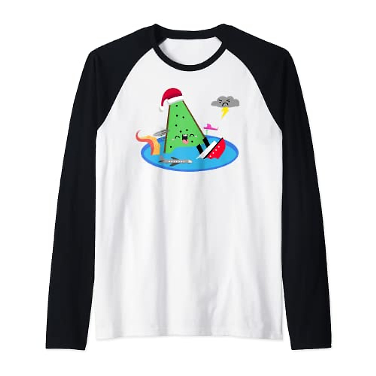Fun Christmas BERMUDA TRIANGLE Santa Claus Stocking Stuffer Raglan Baseball Tee