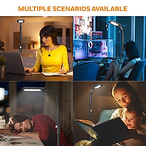 Ferrawel LED Floor Lamp Modern Standing Lamp with Adjustable Gooseneck Stepless Dimming Standing Pole Light Bright Reading Tall Lamp with Memory Funtion for Living Room Bedroom Office