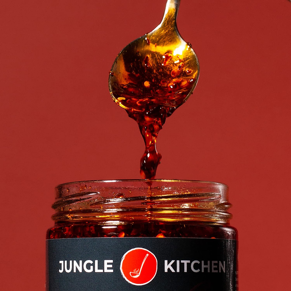 Jungle Kitchen Crunchy Garlic Chili Oil Chili Crisp Oil Vegan & Gluten-Free for Meats, Stir Fry, Vegetables, 6oz