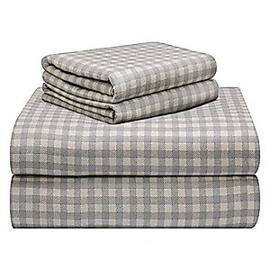 Pointehaven 180 GSM Luxury 100% Soft Cotton Printed Flannel Sheet Set, Twin XL, Farmhouse Plaid - Warm & Cozy - Pre-Shrunk -Deep Pockets - Elastic All Around-Comfy Double Brushed -