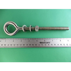 US STAINLESS 2 Pieces Stainless Steel 316 M12 Eye Bolt 12mm x 150mm Bolt Marine Grade Pitch of 1.75