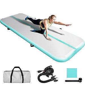 EDOSTORY Inflatable Air Gymnastics Mat 10ft/13ft/16ft/20ft Training Mats 4 inches thick Gymnastics Tracks for Home/Training/Cheerleading/Yoga/Water Sports with 600W Electric Pump Acid Blue 6ft