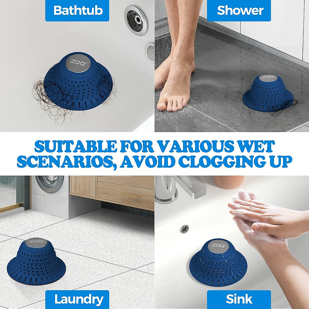 Upgraded 3in1 Kitchen Sink Drain Strainer & Sink Stopper, Bathtub Drain Hair Catcher, Silicone Collapsible 1 Pack Drain Protector