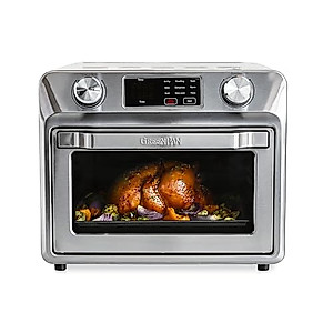 GreenPan Bistro Stainless Steel 9-in-1 Air Fry Oven, Nonstick Baking Pan, Stainless Steel Rack, and Basket, Fast Heating, Multifunction Presets, Cool-Touch Handle, PFAS-Free, Easy Cleanup Crumb Tray