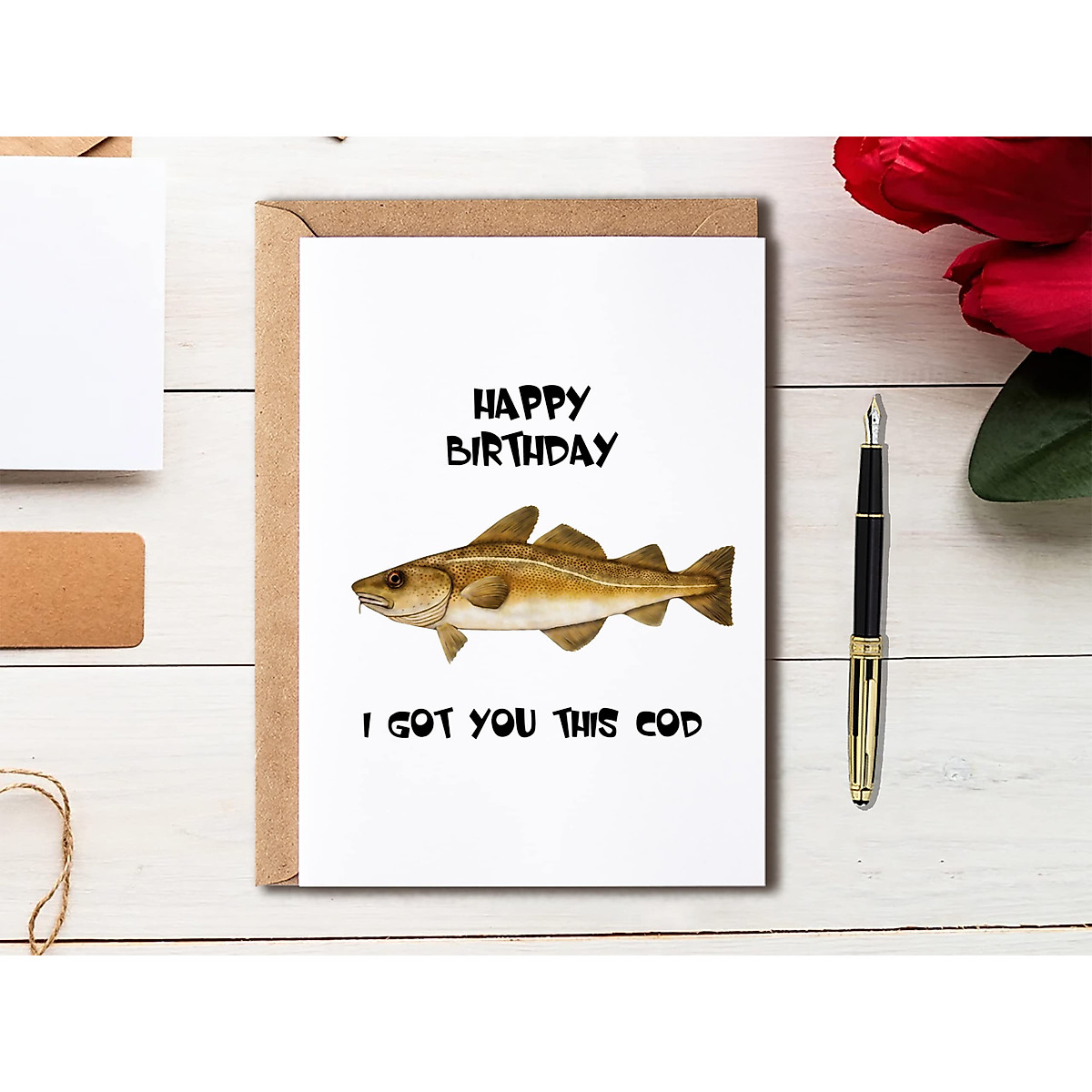 EdgarGifts I Got You This Cod - Happy Birthday Card - Funny Birthday Card - Fish Birthday Card - Birthday Card For Dad - Card For Husband
