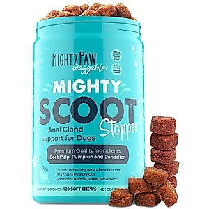 Mighty Paw Waggables Mighty Scoot (Made in USA) | Dog Digestive Support Anal Gland Chews. Dog Anal Gland Scoot for Dogs. Beet Pulp & Pumpkin Dog Fiber Supplements. Pet Bowel Gut Health (120 Count)