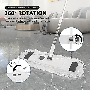 Dust Mop with 125cm Long Handle and 2 Mop Pads Commercial Duster Floor Mop 360 Degree Rotating Flat Mop Large Wet and Dry Mop Household Cleaning Supplies for Hotel Gym Garage Hospital