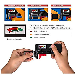 Battery Tester for AAA, AA, C, D, 9V, 1.5V Button Cell, Battery Tester Checker, Batteries - Household Battery Life Level Testers Power Monitor Meter (Requires No Battery for Operation)