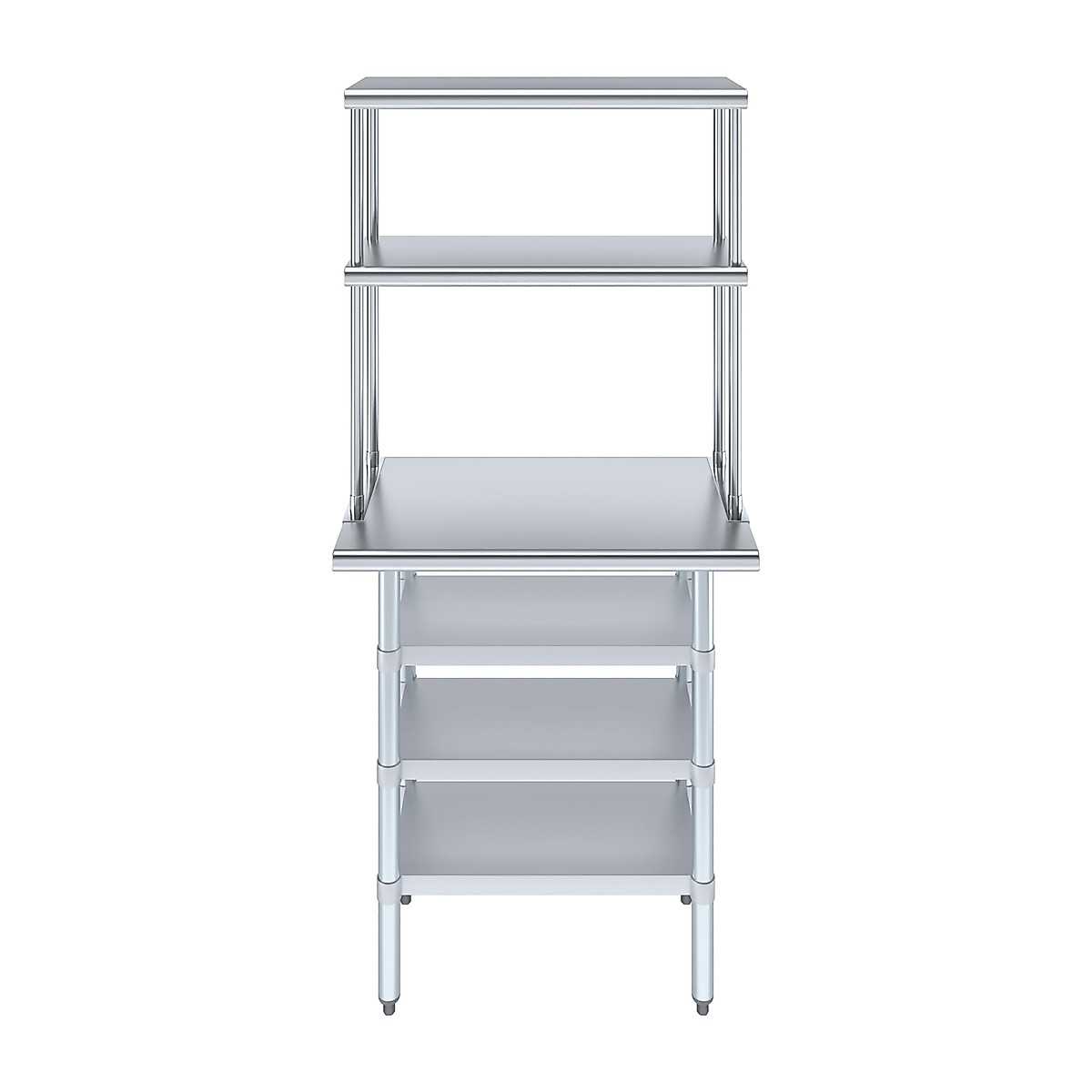 Amgood 18" x 30" Stainless Steel Work Table with 3 Shelves and 12" Wide Double Tier Overshelf | Metal Kitchen Prep Table & Shelving Combo | NSF
