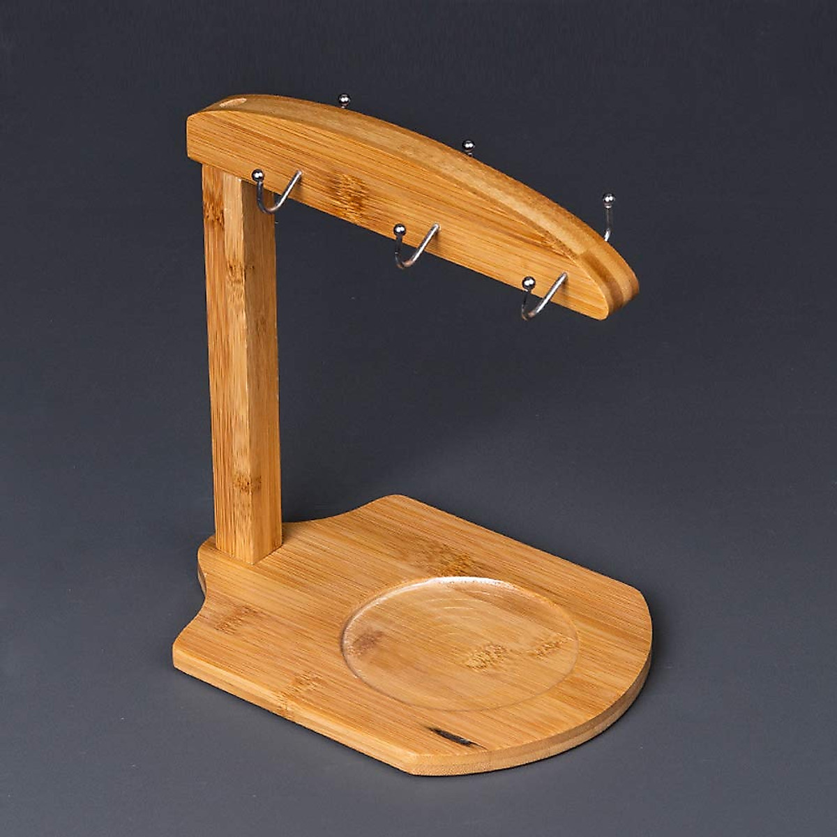 6 Holder Kitchen Mug Holder Stand Mug Tree Teacup Storage Rack Coffee Bar Kitchen Countertop Organizer Bamboo (Stainless Steel Hook)