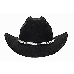 Women Western Rhinestone Cowboy Hat - Classic Bling Diamond Band Decoration Rodeo Fedora Hat(Size:Large)
