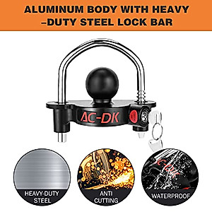 AC-DK Trailer Hitch Coupler Lock Fits 1-7/8", 2", and 2-5/16" Couplers, Heavy Duty Steel Trailer Locks Ball Hitch with 3 Keys Alike Trailer Hitch Locks for RV Travel Boat Camper Trailer