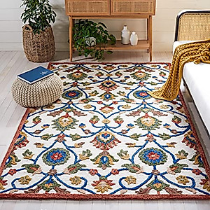 SAFAVIEH Blossom Collection 6' Square Ivory/Green BLM562A Handmade Floral Premium Wool Living Room Dining Bedroom Area Rug