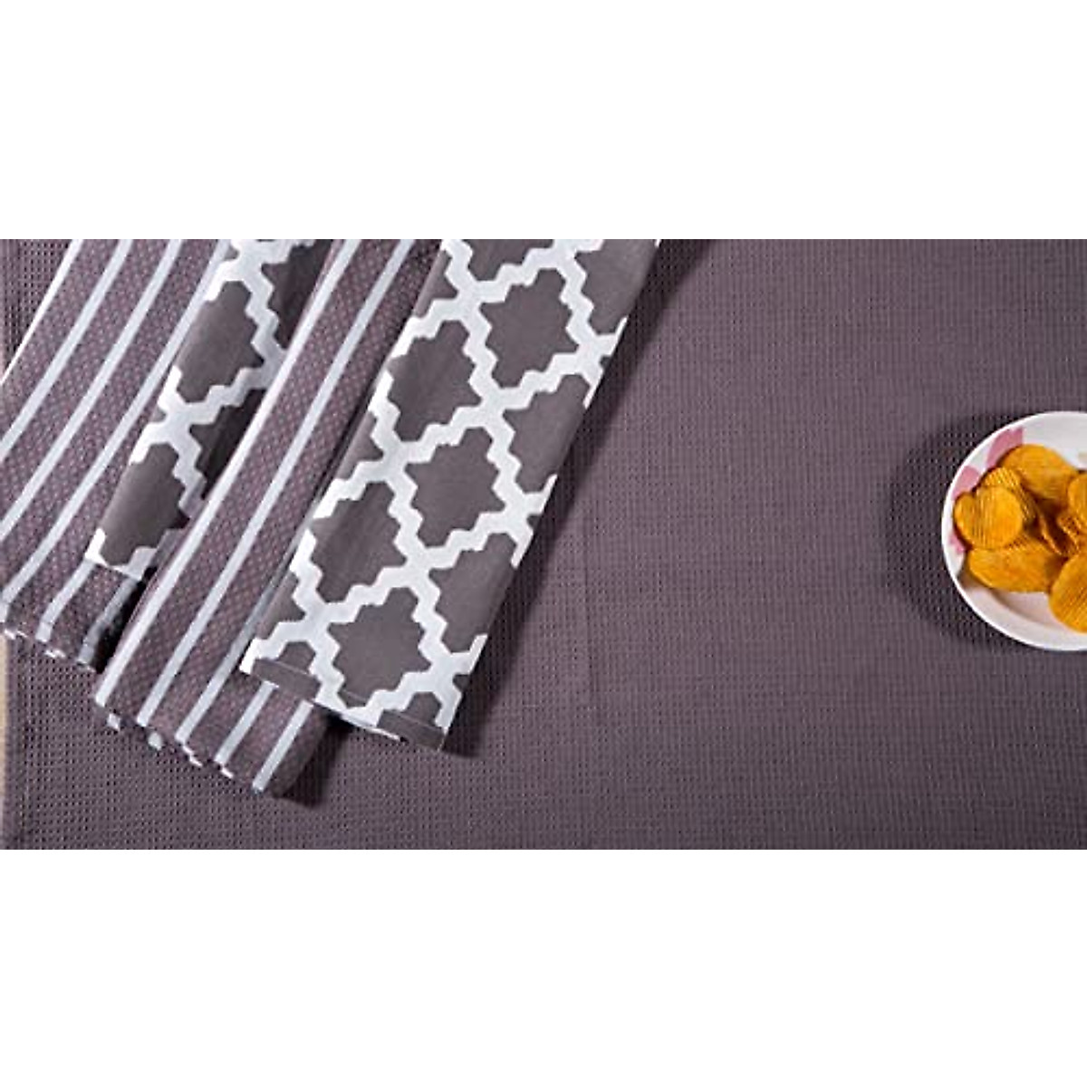 FRENCH BREAD Premium Kitchen Towels Set With Hang Loop - Pack of 5 Cotton Dish Towels for Drying Dishes, 18”x 26”, Absorbent Tea Towels, Dish Towels for Kitchen, Quick Drying Kitchen Towel Set - Gray