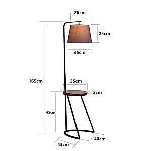 Nightstand End Table with Standing Reading Light, Rustic Brown Shade Fabric Shade Floor Lamp with Side Table, 2 in 1 Wood Bedside Floor Light for Living Room Sofa Bedroom Guest Room, 65" H (No Bulb)