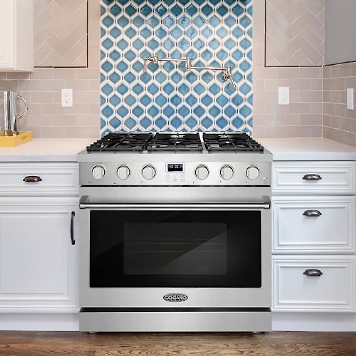 COSMO COS-GRC366KB 36 in. Lumin Collection 6.0 cu. ft Range with 6 Sealed Gas Burners and Convection Oven in Stainless Steel