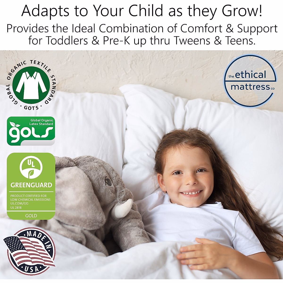 ETHICAL MATTRESS CO 6" Kid’s Mattress, Toxin-Free, Made in the USA with Organic Cotton, Wool, Latex & Pocketed Coils (Mattress-in-a-Box); perfect for bunk beds, trundles & platform beds - Twin XL size
