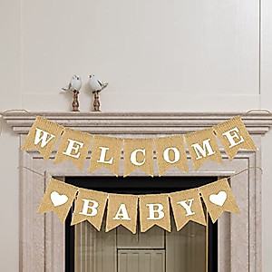 Baby Shower Banner Durable Burlap Welcome Baby Gift Banner Bunting Garland Rustic Neutral Baby Shower Decorations