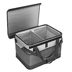 HULISEN Large Grill Caddy with Lid and Paper Towel Holder, BBQ Caddy for Outdoor Grill, Insulated Foldable Barbecue Picnic Caddy for Plates, Utensils, Camping Supplies, Travel or RV, Camper Must Haves