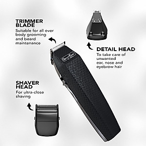 WAHL GroomEase Battery Operated Men Multigroomer, Three Interchangeable Heads, Four Attachment Combs, 90 Minutes of Continuous Use, Ideal for Gym and Travel