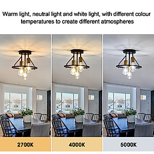Qgiytp Industrial Semi Flush Mount Ceiling Light Fixture 3-Light Matte Black and Gold Chandelier E26 Farmhouse Ceiling Lamp for Entryway Hallway Bedroom Passway Balcony
