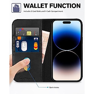 TUCCH Case Wallet for iPhone 14 Pro 6.1", [3 Card Holder] Slots Folio PU Leather Cover, [RFID Blocking] Stand Flip Case with [TPU Shockproof Interior Case] Compatible with iPhone 14 Pro, Classic Black