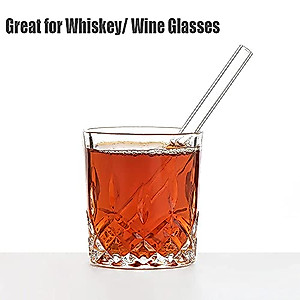 ALINK Short Glass Straws, 6 in x 10 mm Clear Straws for Cocktails, Whiskey, Coffee, Pack of 8 with Cleaning Brush